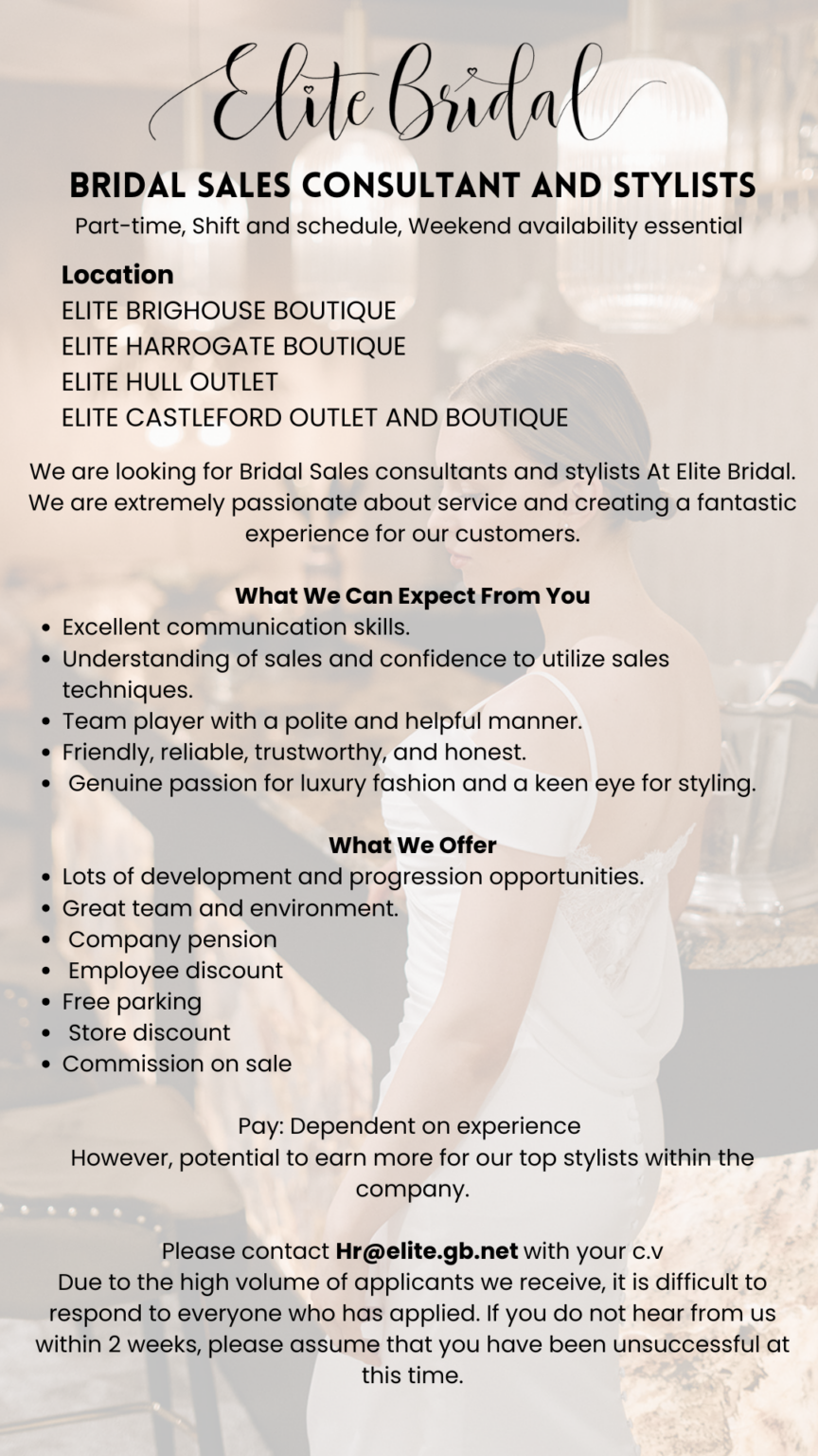 Careers | Wedding Dress Boutique Outlet | Elite Bridal