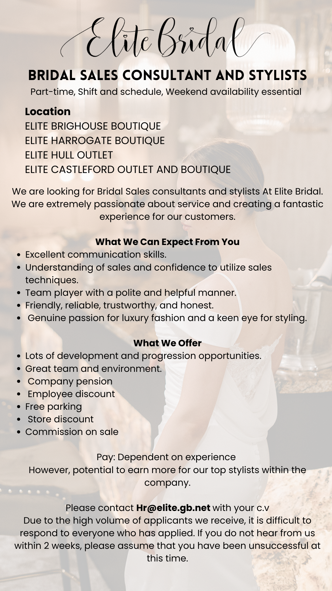 Careers | Wedding Dress Boutique Outlet | Elite Bridal